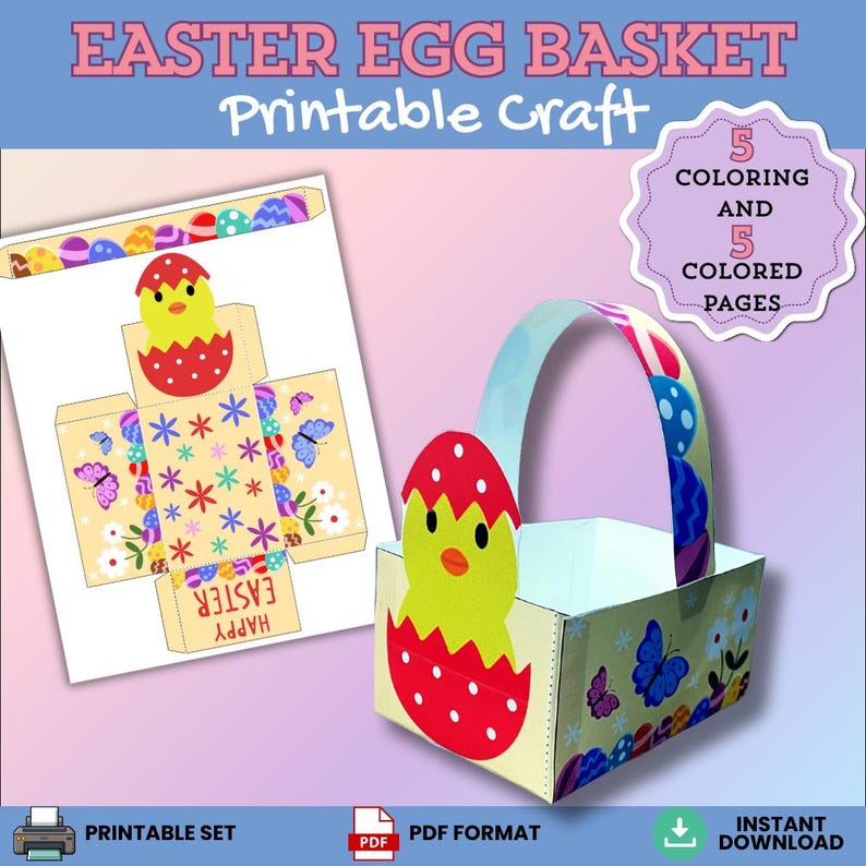 Easter Basket Craft Printable, Easter Crafts for Kids, DIY Easter ...