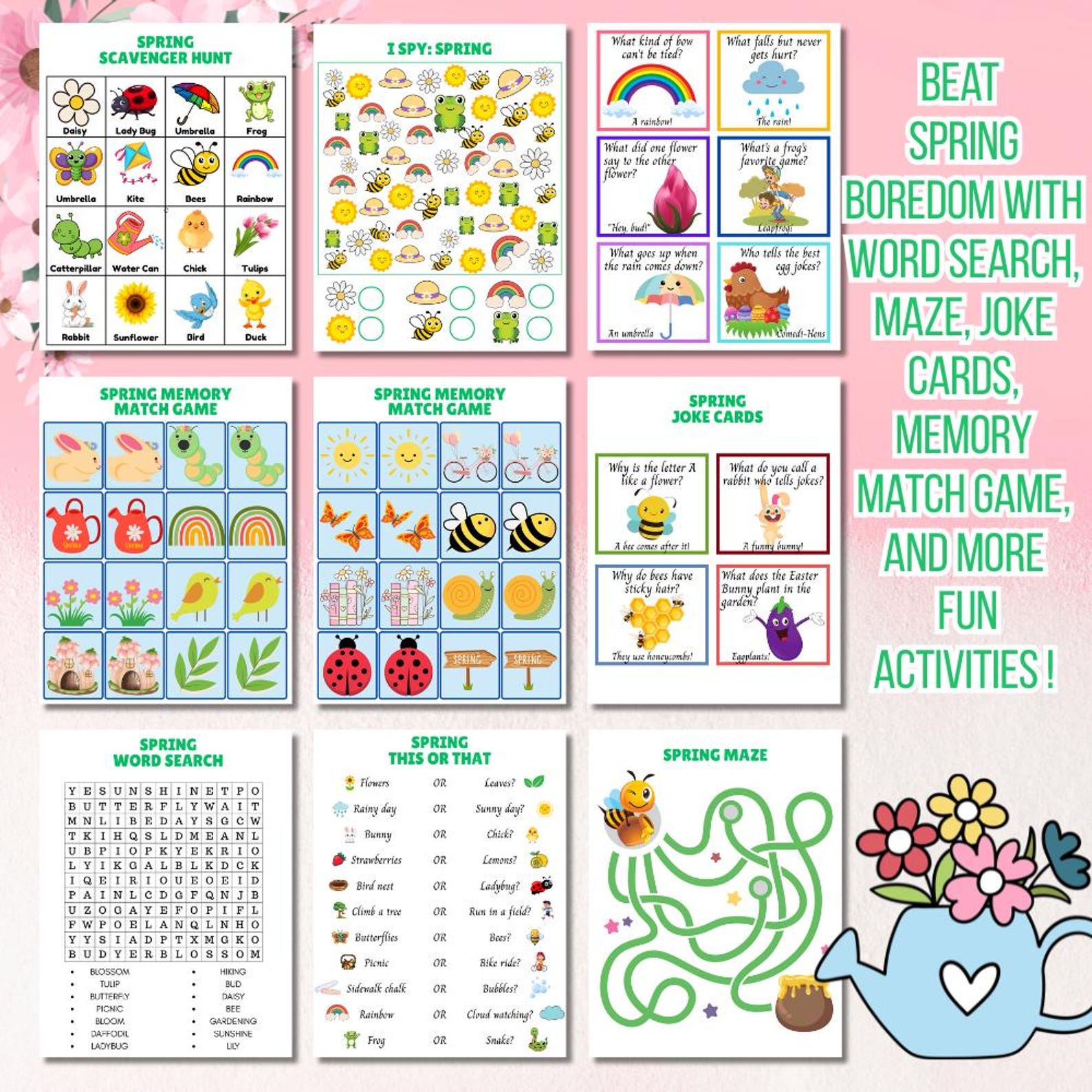 Spring Activity Pack for Kids, Spring Games for Kids, Printable Boredom ...