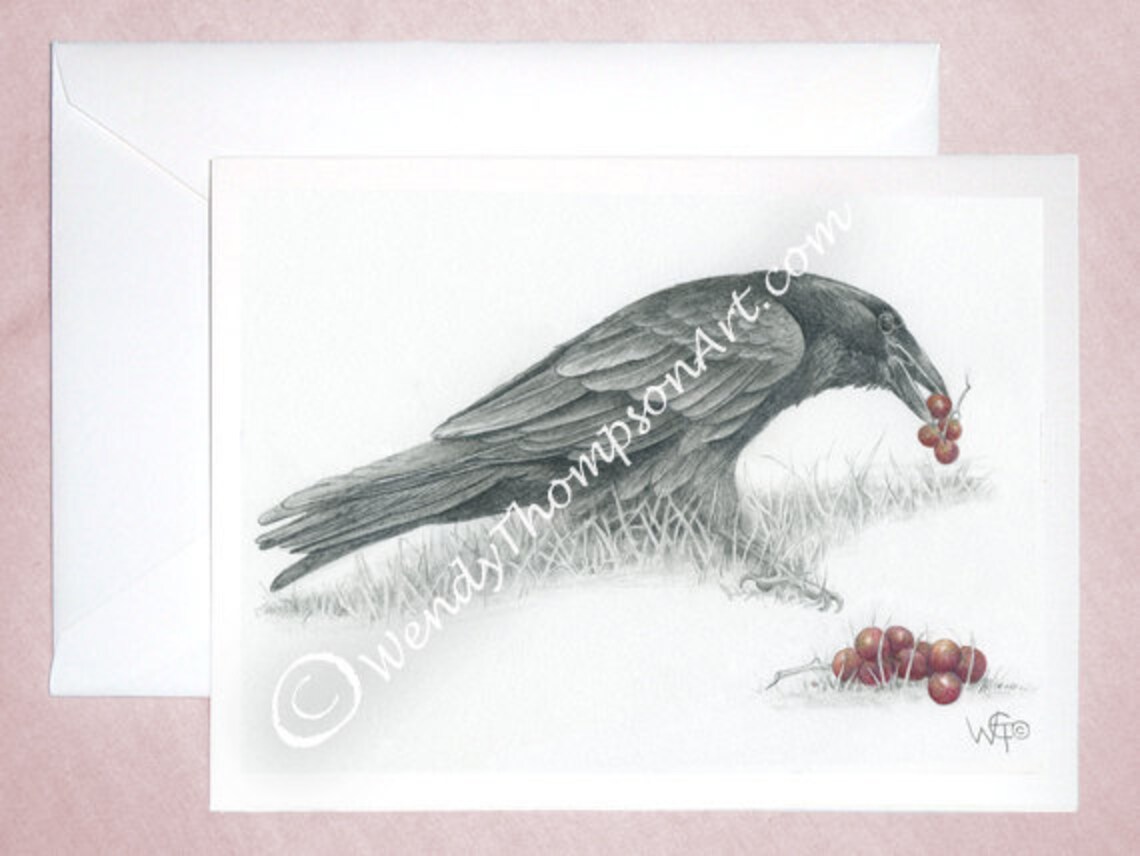 Grapeater Ravens Note Card Set of Four Original Design | Etsy