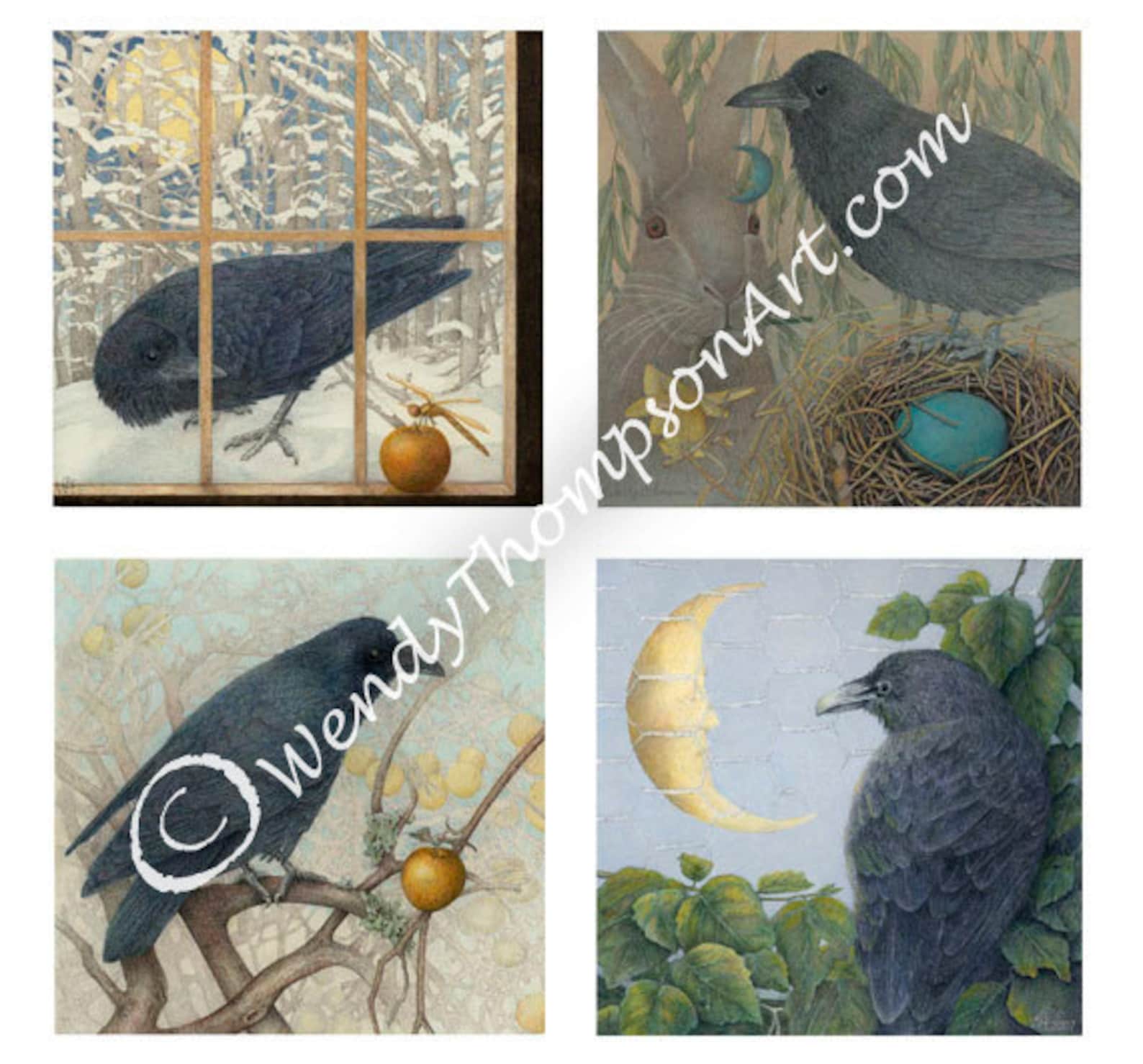 Ravens Four Seasons Note Card Set Raven Art Set of 4 - Etsy
