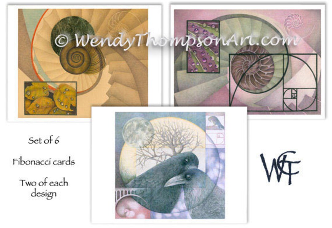 Fibonacci Art Note Cards - Raven, Moon, Celtic - Set of 6 - Etsy