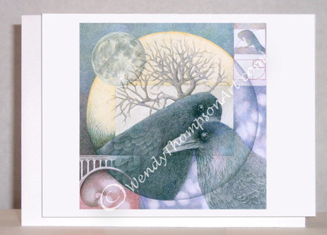 Raven Art Blank Note Cards - Raven Corvid Love - Fibonacci, Endless ...