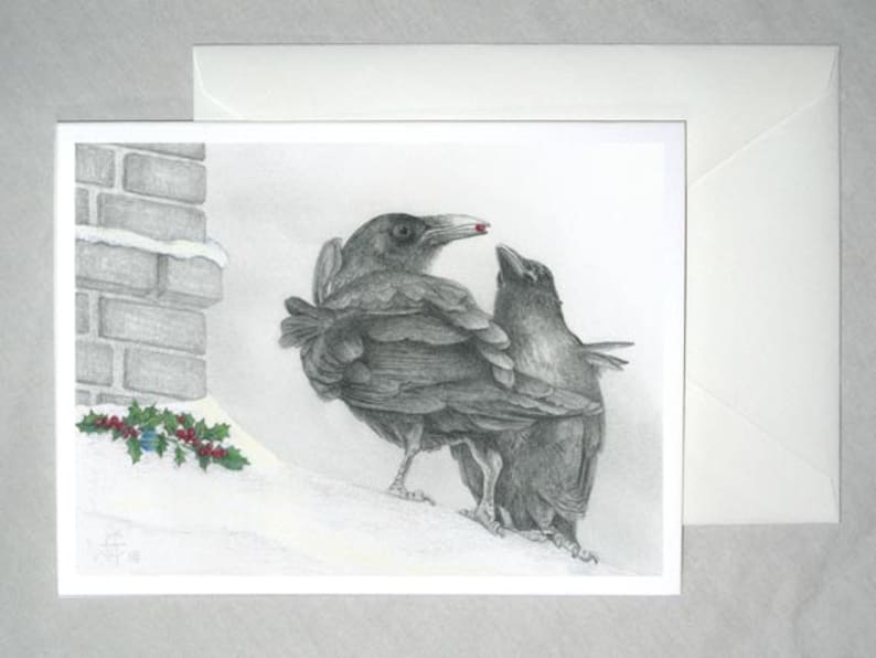 Raven Art Blank Note Cards Original Design Holiday - Etsy