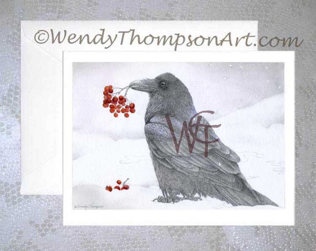 Rowan Raven for Solstice ... Holiday Raven, Rowan Berries, Winter Snow ...