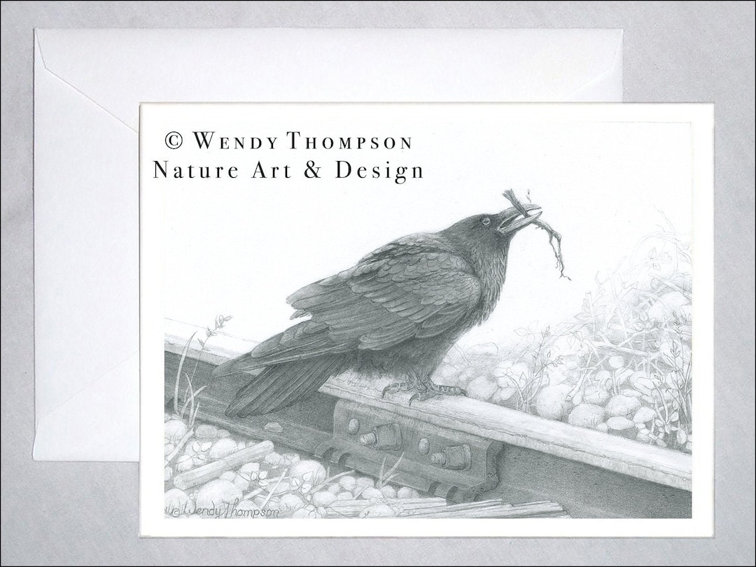RAVEN ART CARD With Envelope ~ "rail Walker 2" Gathering Sticks for the ...