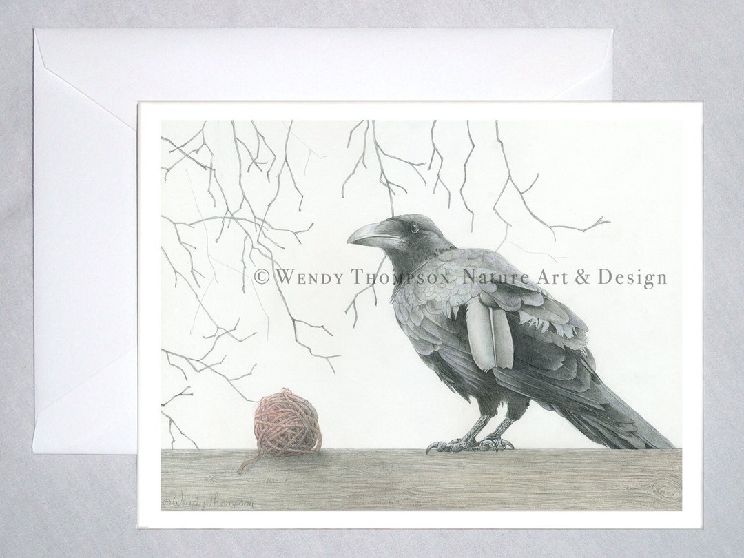 Raven Art Card ~"little Bent Wing" ~ Bird Art Nature Design - Etsy