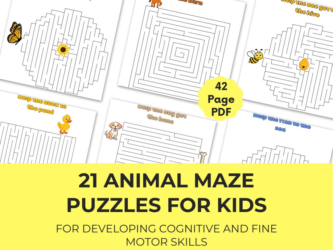21 Printable Animal Mazes for Kids With Solutions Easy Fun Activity ...