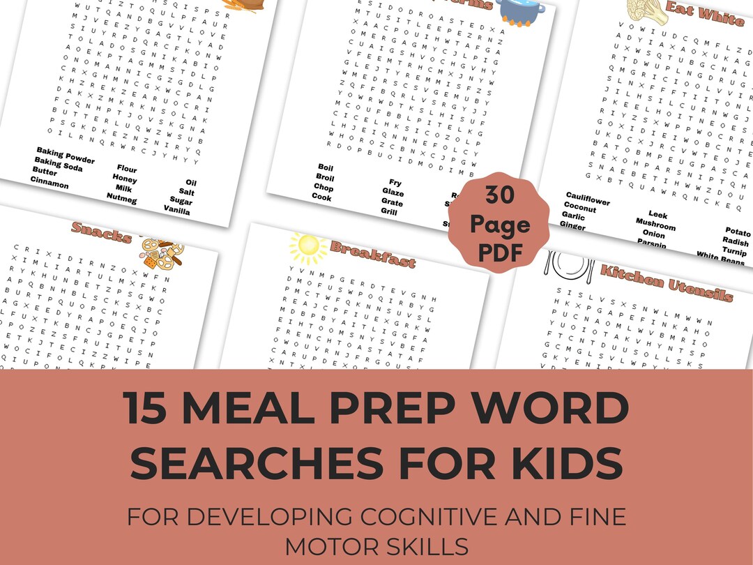 15 Printable Meal Prep Cooking Word Searches for Kids With Solutions ...