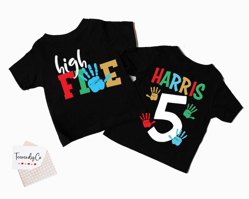 Custom 5th Birthday Boy Tee, High Five T-shirt, 5 Years Old Birthday ...