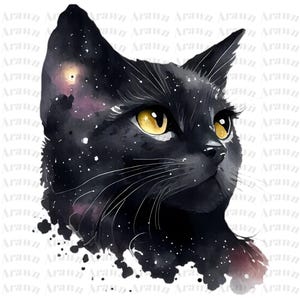 Galaxy Black Cat PNG | Watercolor Cat Clipart | Digital Download for T ...