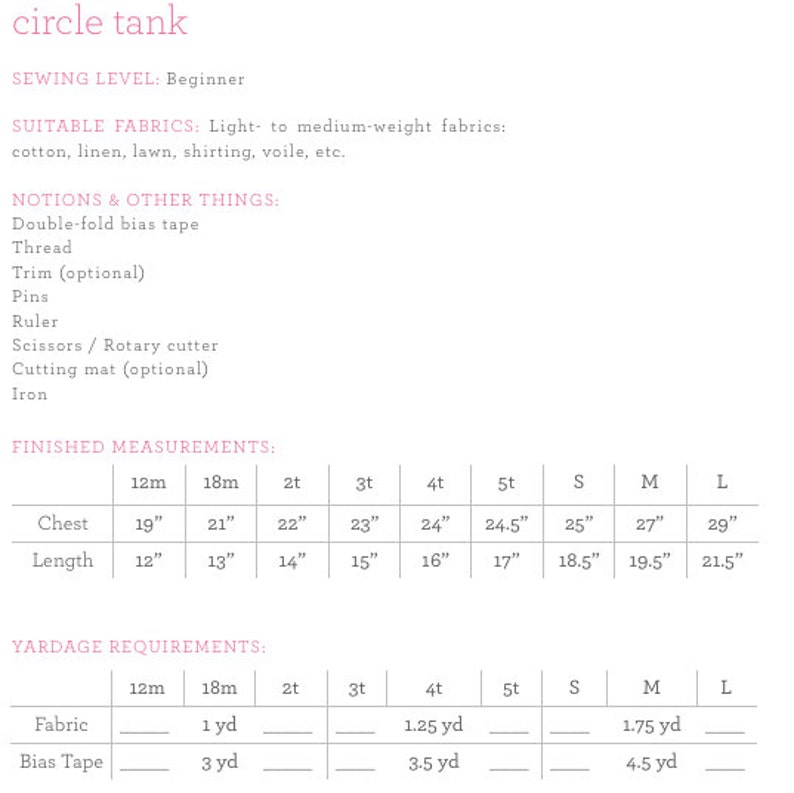 Circle Tank / PDF Children’s Sewing Pattern / Sizes 12m to 10/12 Years ...