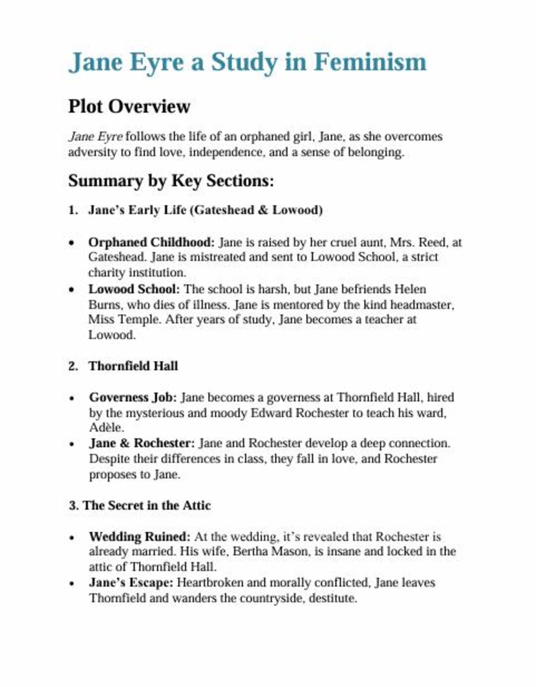 Jane Eyre Book Summary and Discussion Guide - Etsy