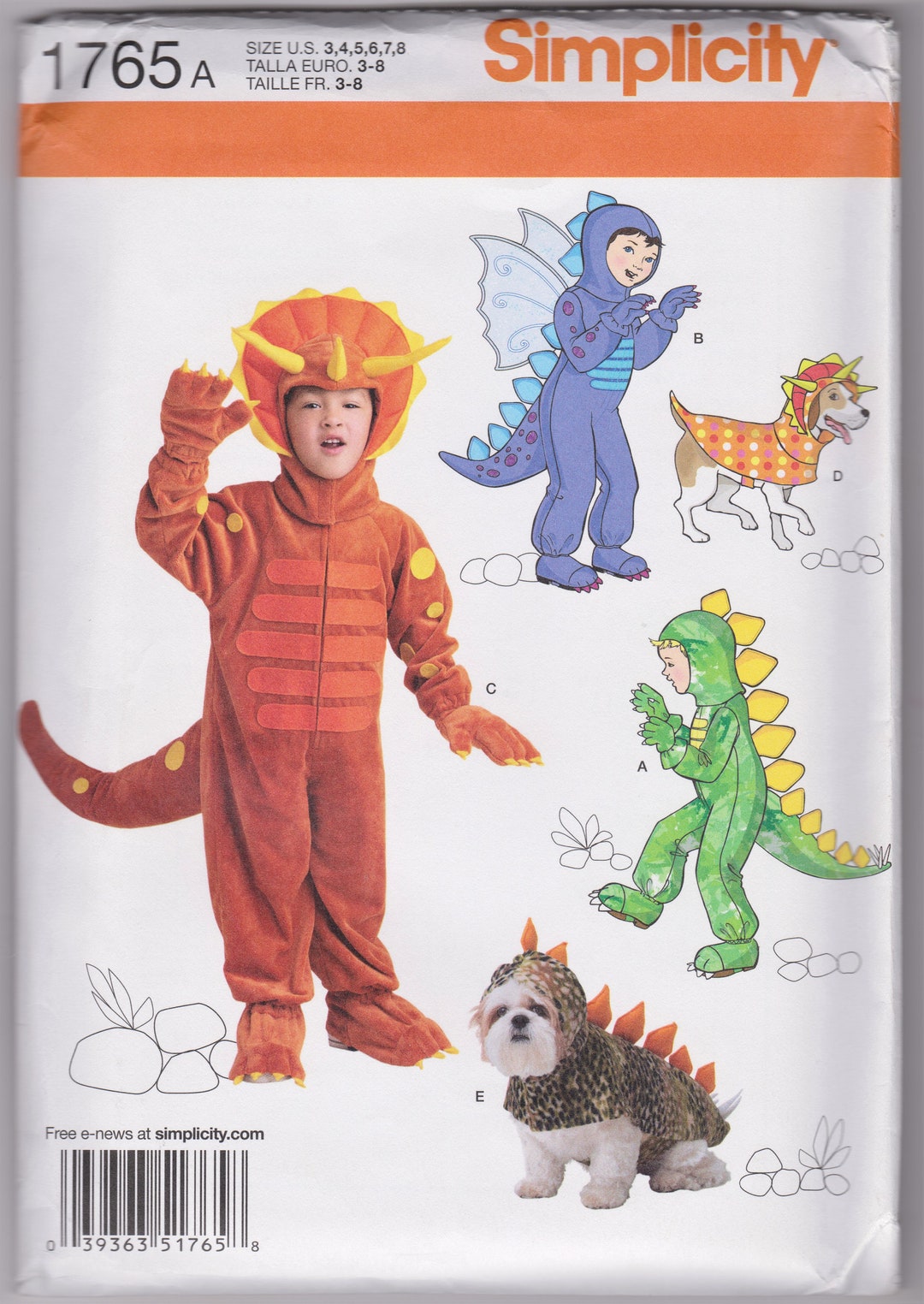 Simplicity Dragon Costumes for Dog Coats and Kids Sewing Pattern 1765A ...