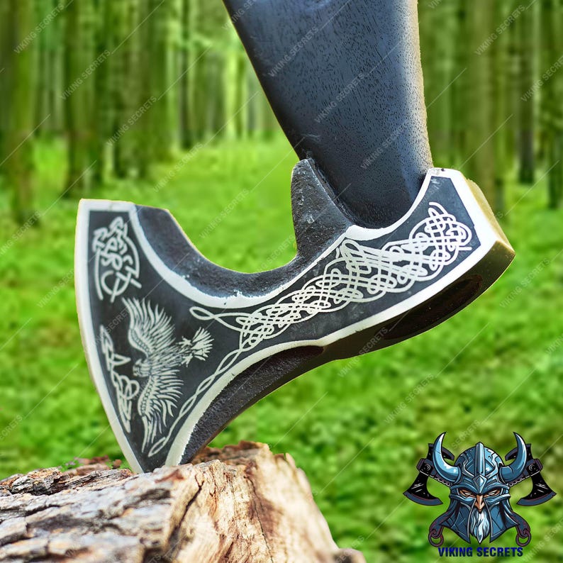 Viking Handmade Axe, Ash Wood Handle With Engraved Carbon Steel Head ...