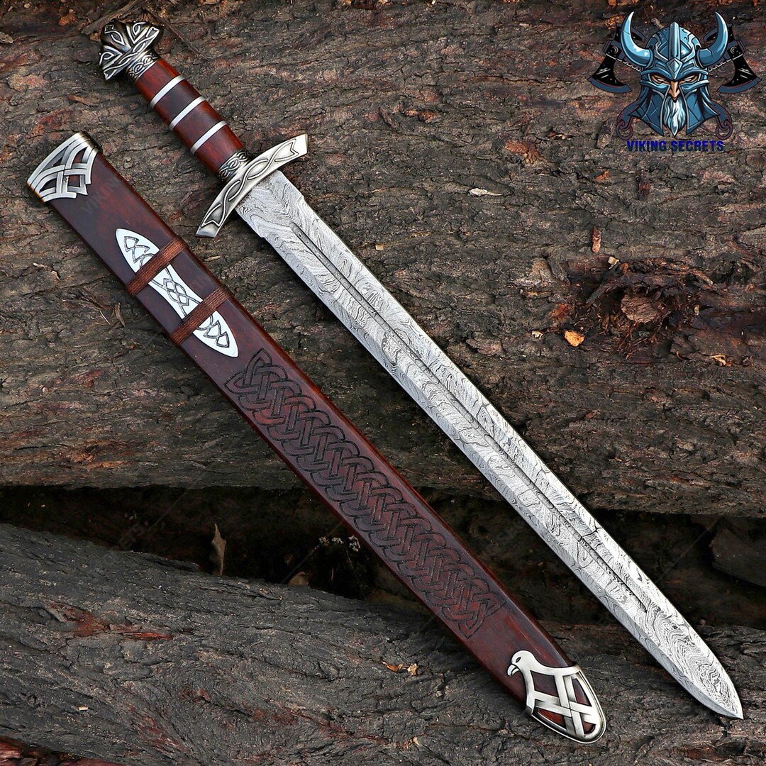 Hand Forged Damascus Steel Viking Sword Replica: Norse Cosplay Sword ...