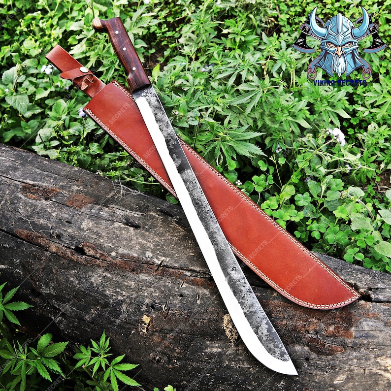 Hand Forged Carbon Steel Machete: Rosewood Handle, Leather Sheath ...