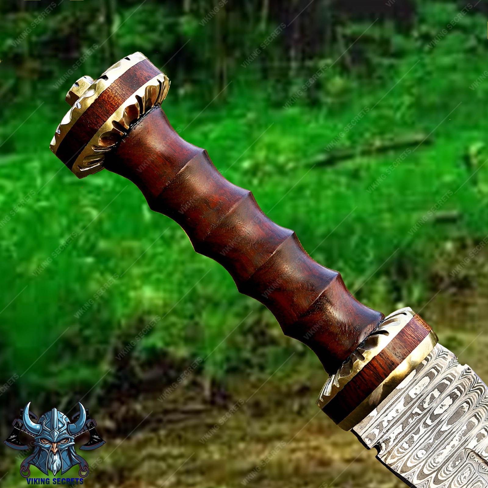Damascus Steel Viking Sword: Handmade Cosplay Longsword With Leather ...