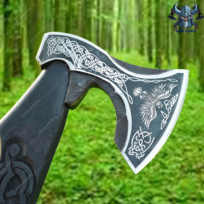 Viking Handmade Axe, Ash Wood Handle With Engraved Carbon Steel Head ...