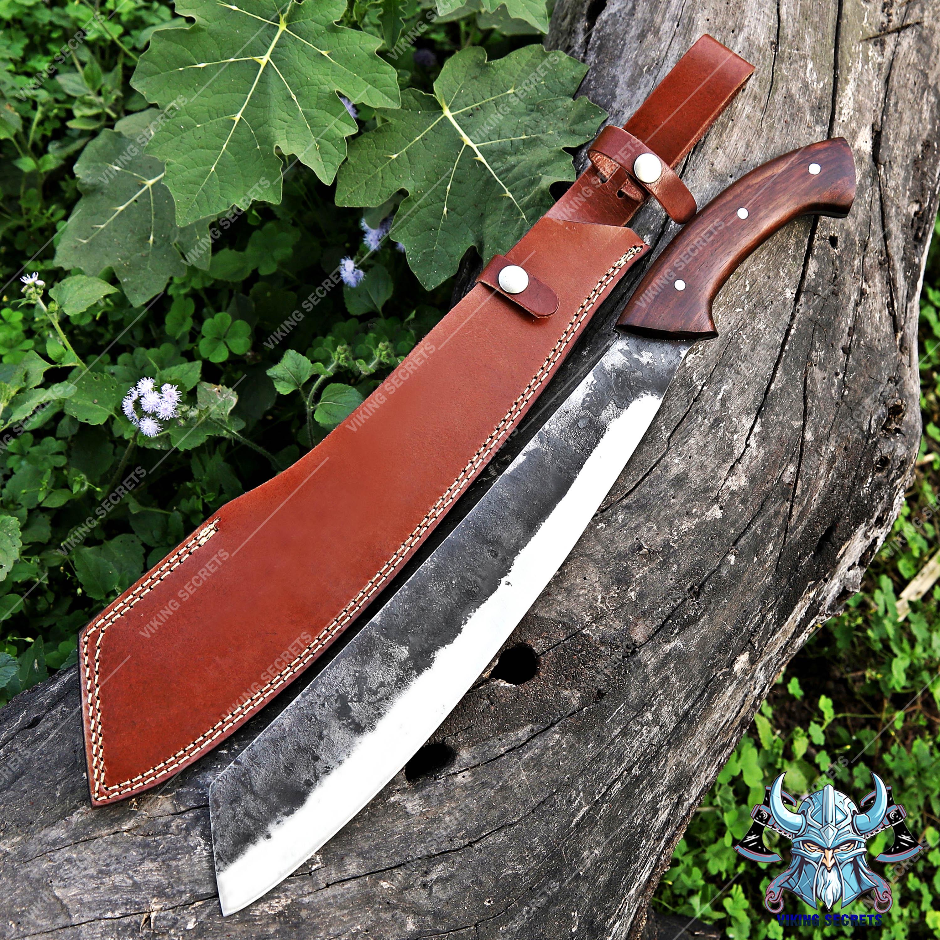 Hand Forged Carbon Steel Machete: Rosewood Handle, Leather Sheath ...