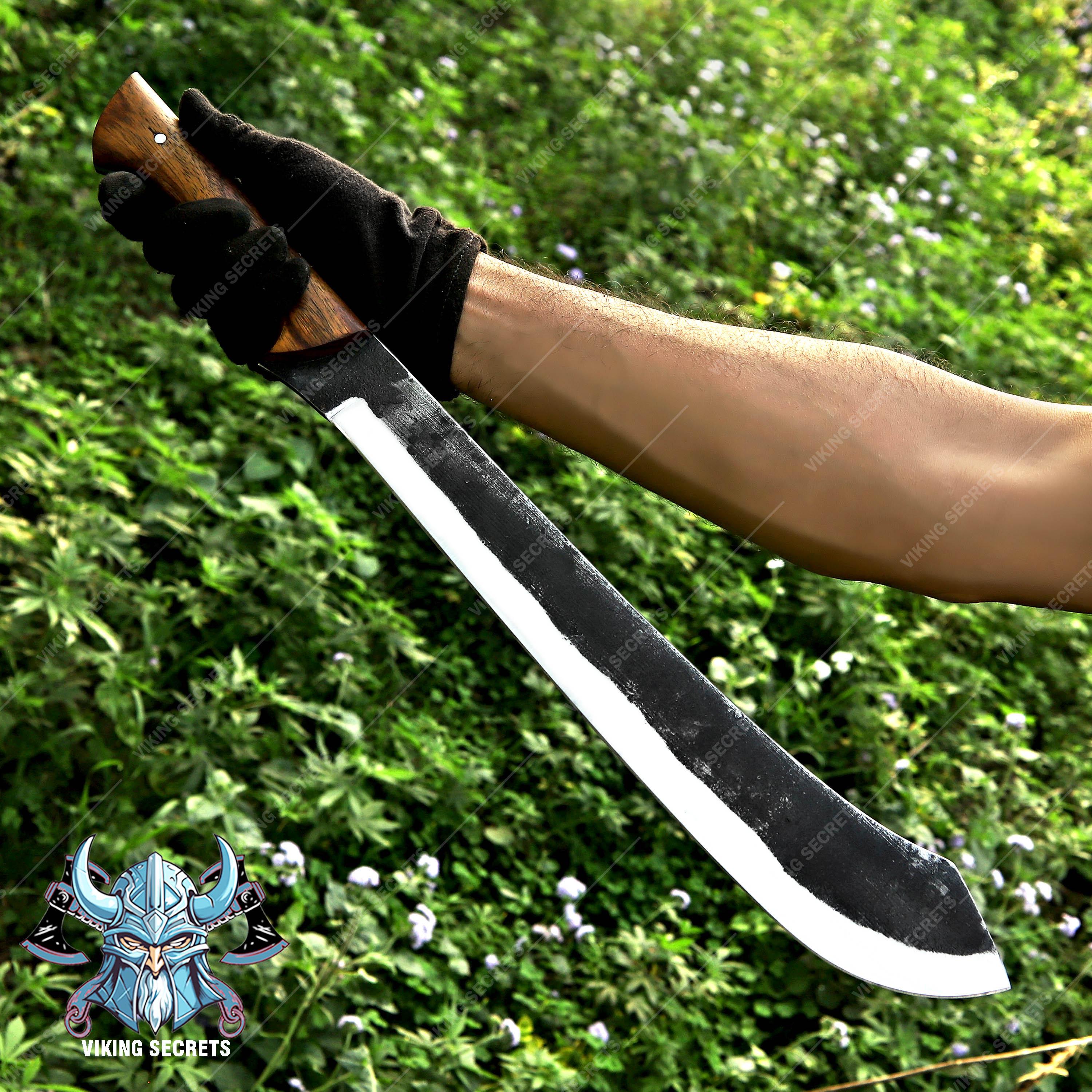 Hand Forged Carbon Steel Machete: Rosewood Handle, Leather Sheath ...