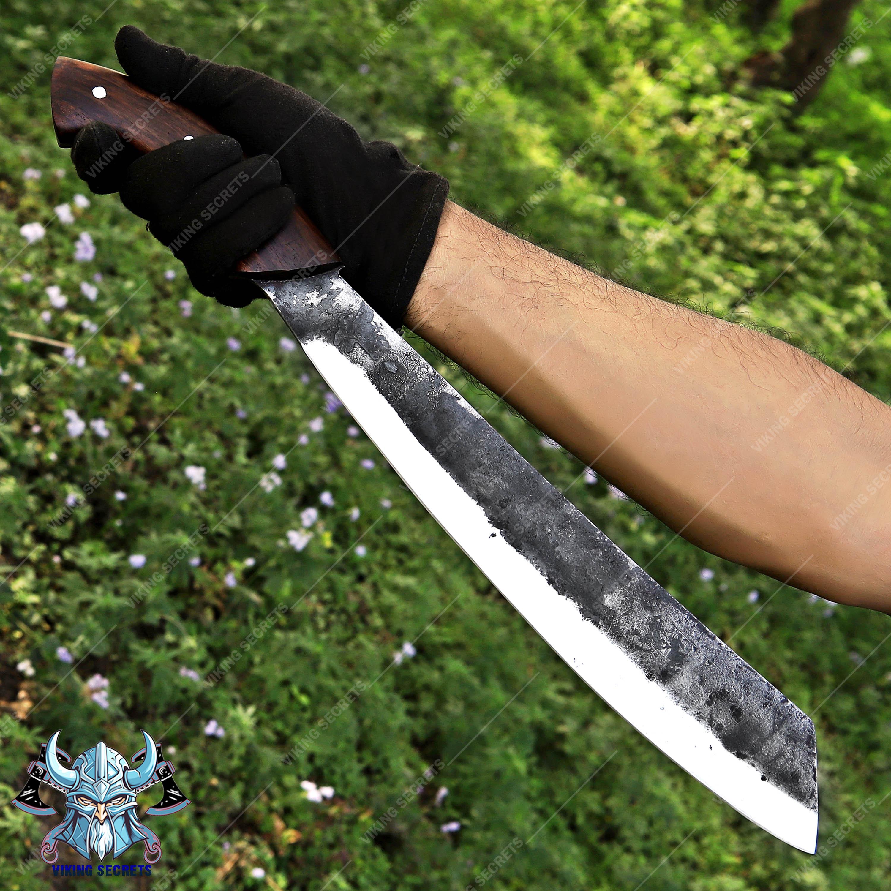 Hand Forged Carbon Steel Machete: Rosewood Handle, Leather Sheath ...