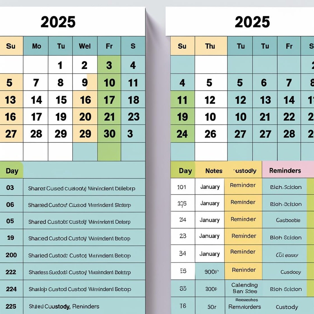 2025 Coparenting Calendar: Shared Custody Schedule Excel Template ...