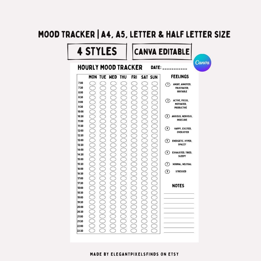 Journal Mood Tracker Printable, Mood Journal PDF, Mood Tracker Set ...