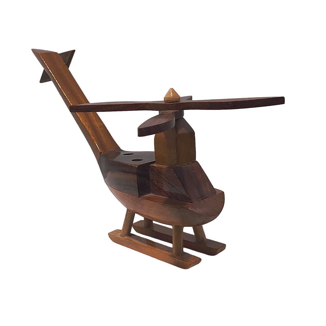 Handmade Wooden Helicopter Figurine – Artisan Carved Aircraft Model ...