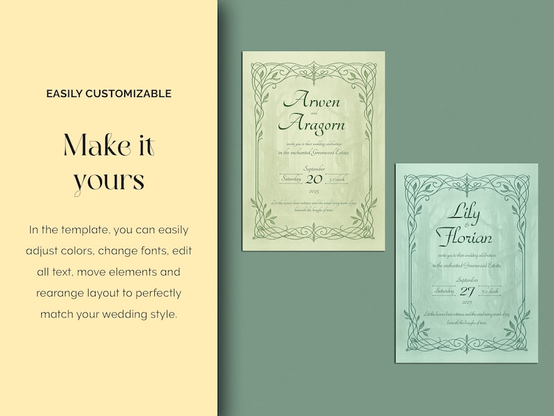 Elvish Wedding Invitation Suite: Fantasy Fairytale Forest Design ...