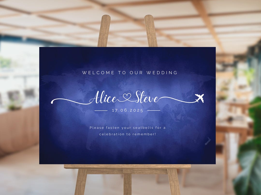 Travel Wedding Welcome Sign Template: Destination World Map Airplane ...