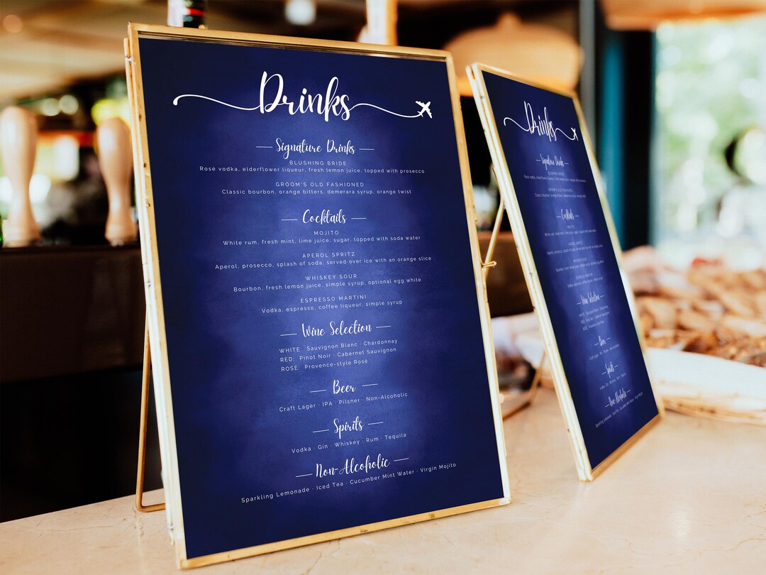 Destination Wedding Drinks Menu Template: Travel Airplane Theme (canva ...