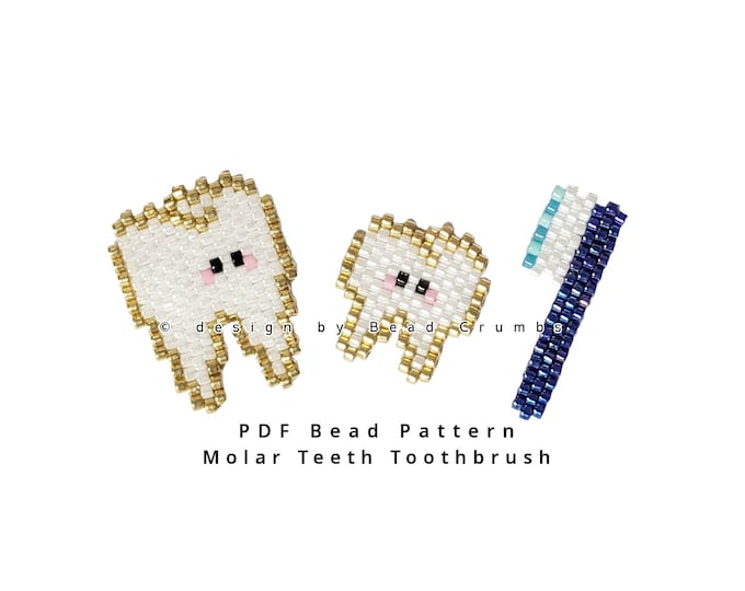 Molar Teeth Toothbrush Brick Stitch Bead Pattern, Beaded Earring Charm ...