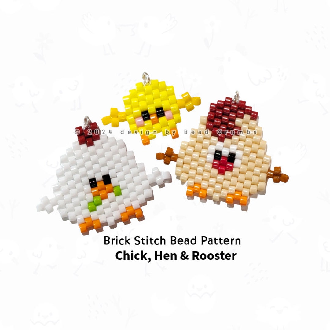 Brick Stitch Chickens Chick Hen and Rooster, Seed Bead Diagram Animal ...