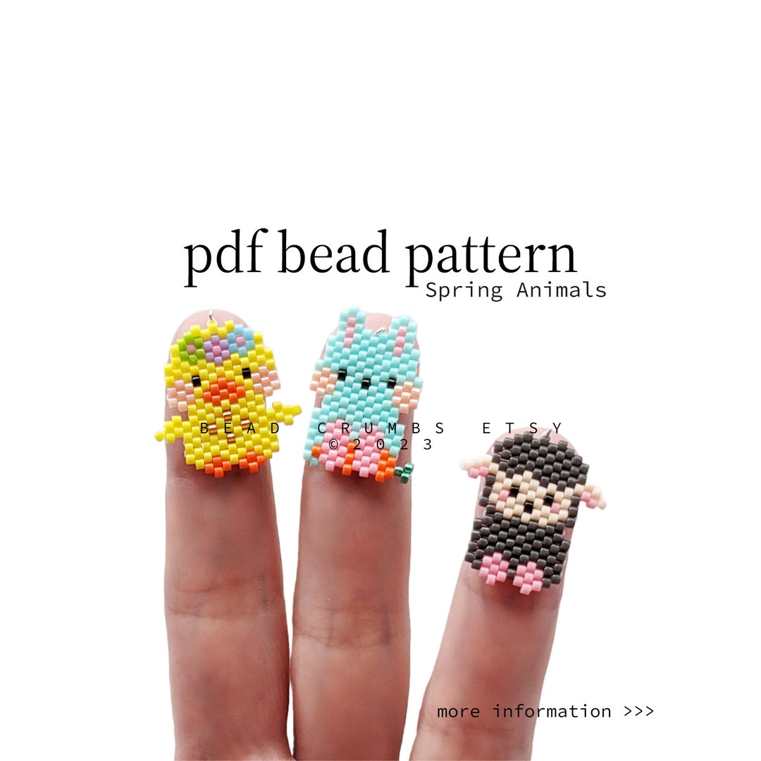 Brick Stitch Beading Pattern, Spring Animals Bunny Chick Lamb, Beaded ...