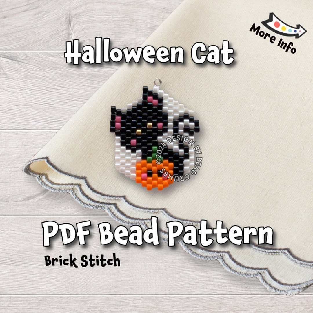 Halloween Black Cat Pumpkin Brick Stitch Charm Bead Pattern, PDF ...