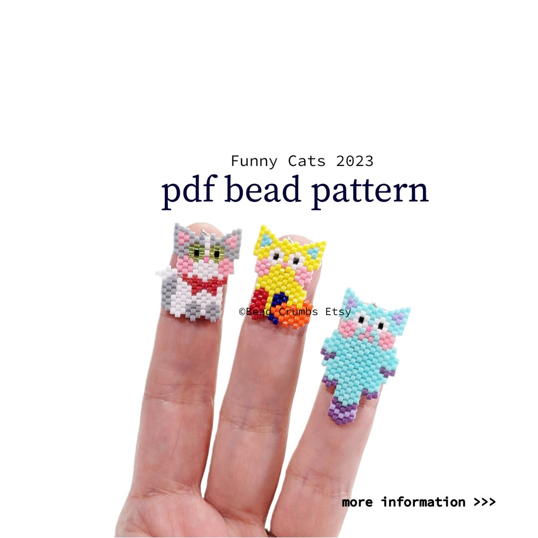 Funny Cats, Brick Stitch Beading Pattern, Animal Charm Earring ...