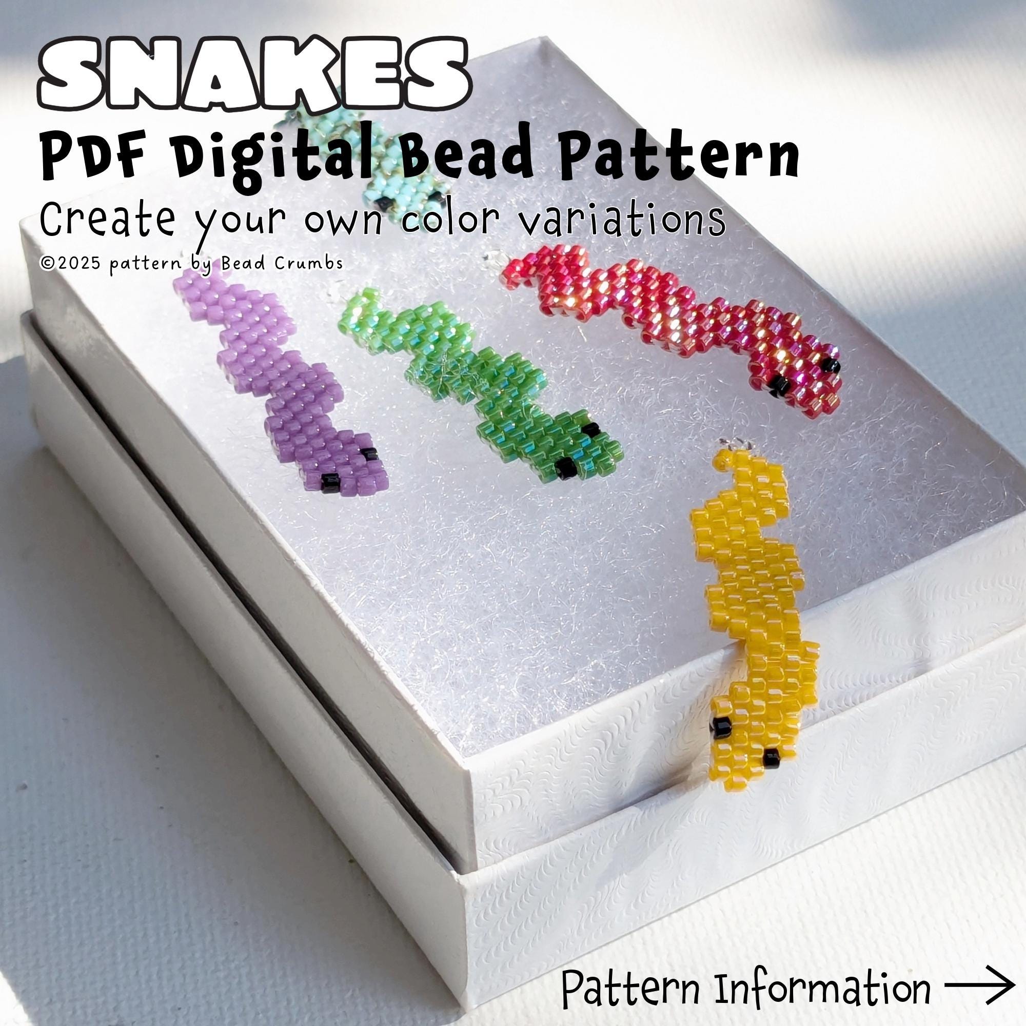 Snakes Bead Craft Pattern – DIY Brick Stitch Reptile Earring Charm ...