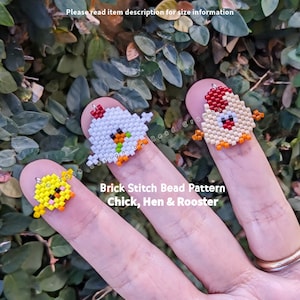 Brick Stitch Chickens Chick Hen and Rooster, Seed Bead Diagram Animal Charms Earrings Pendants ...