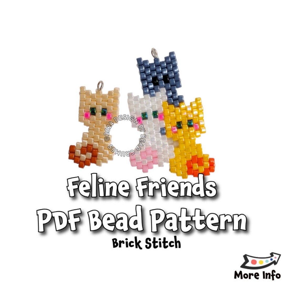 Cats Brick Stitch Bead Pattern, DIY Beaded Charm, PDF Digital Download ...