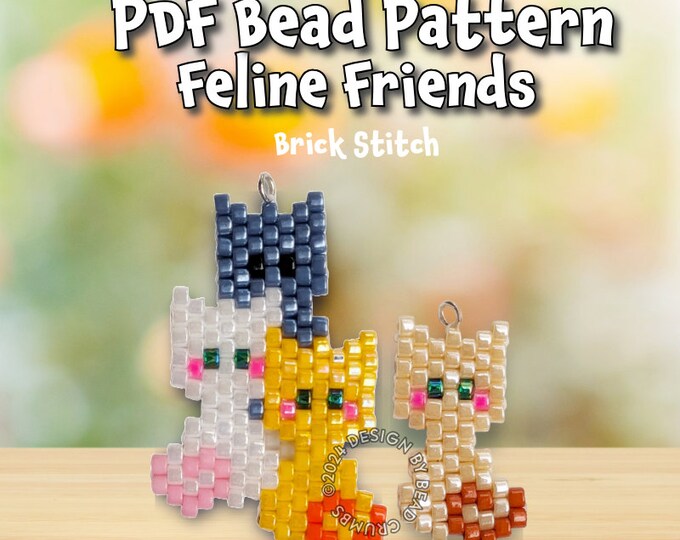 Cats Brick Stitch Bead Pattern, DIY Beaded Charm, PDF Digital Download ...