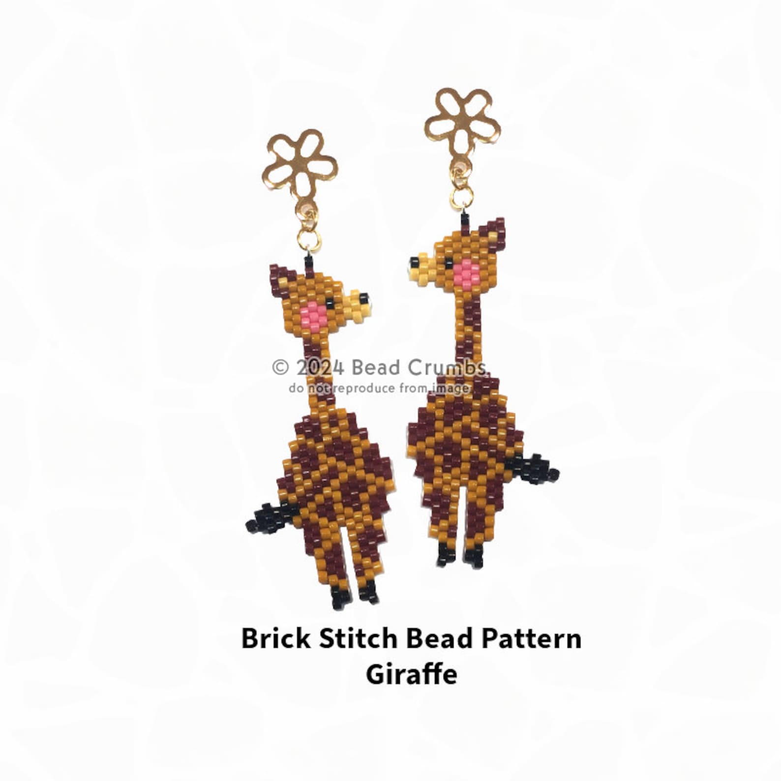 Brick Stitch Pattern Giraffe, Seed Bead Diagram for Do It Yourself Animal Charms Earrings ...