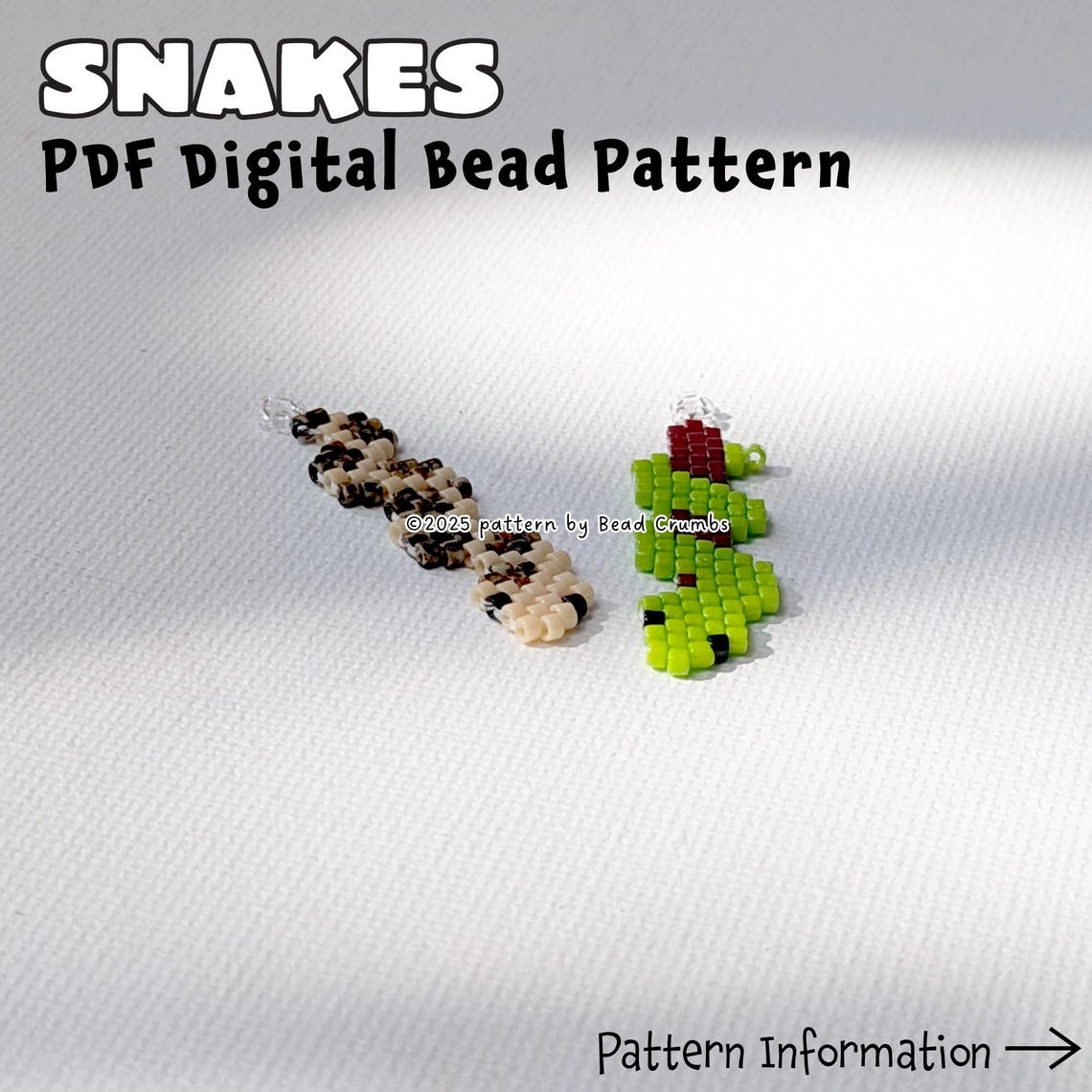 Snakes Bead Craft Pattern – DIY Brick Stitch Reptile Earring Charm ...
