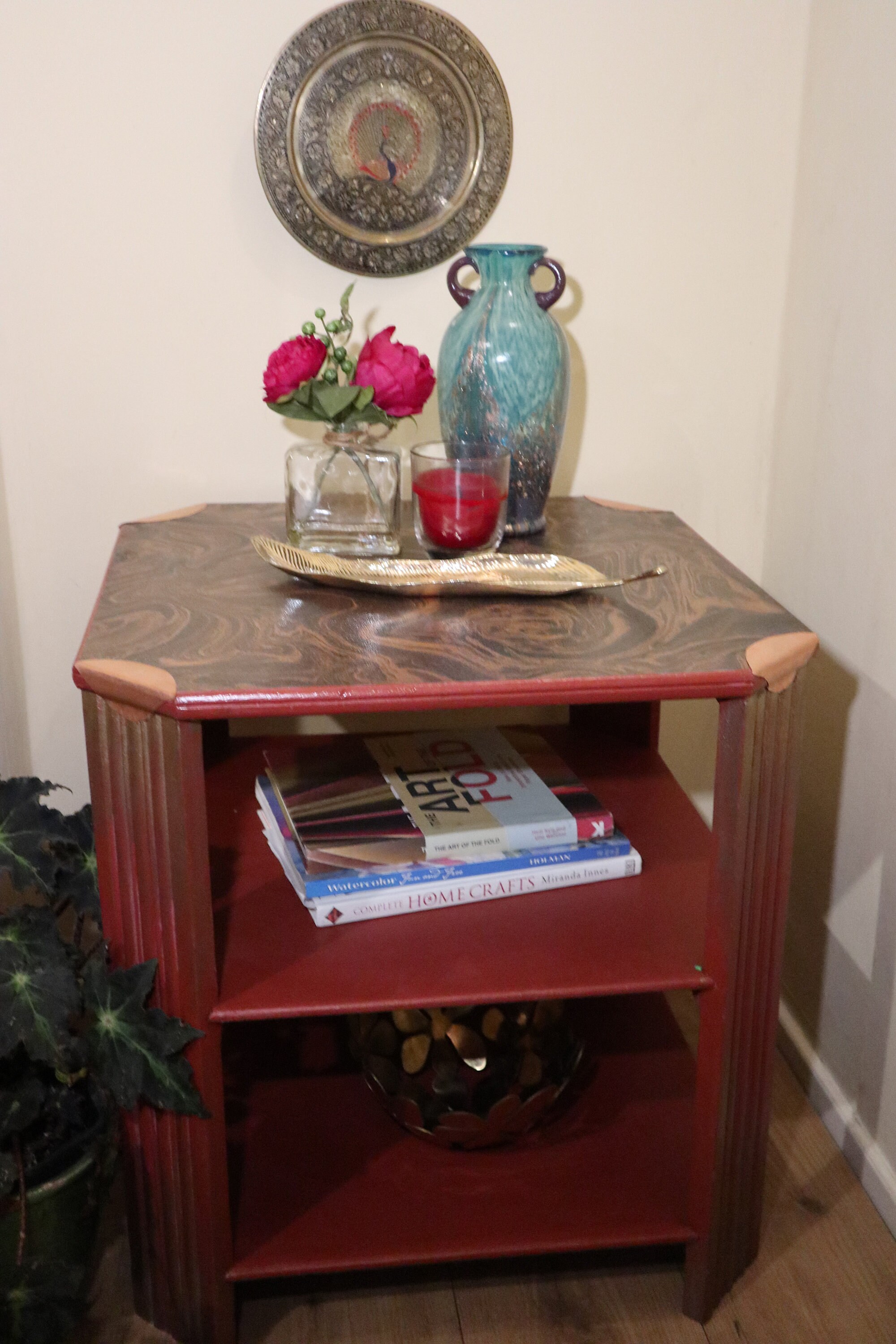 Upcycled Painted, Vintage Red Coffee Table 2 Shelves and Marble ...