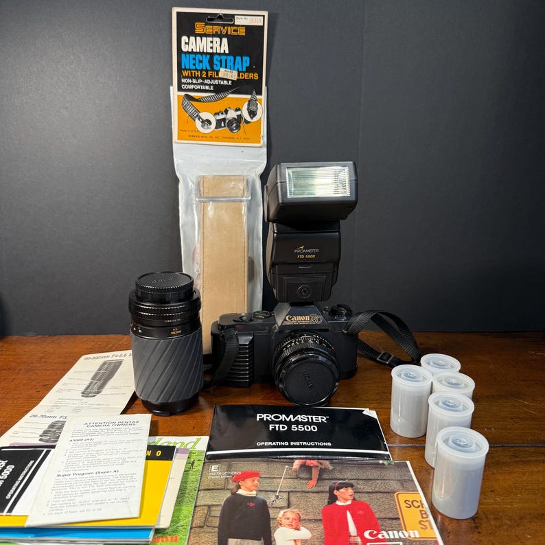 Vintage Canon T50 Film Camera Kit: Two Lenses, Flash, Film - Etsy