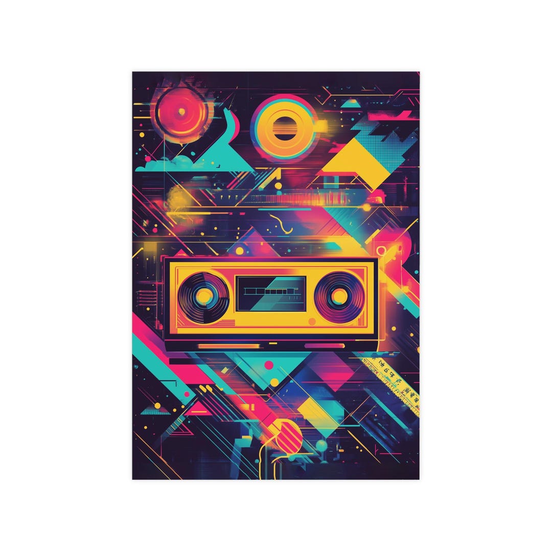 Retro Posters, 90s Style Geometric Shapes, Neon Colors, VHS Tape ...