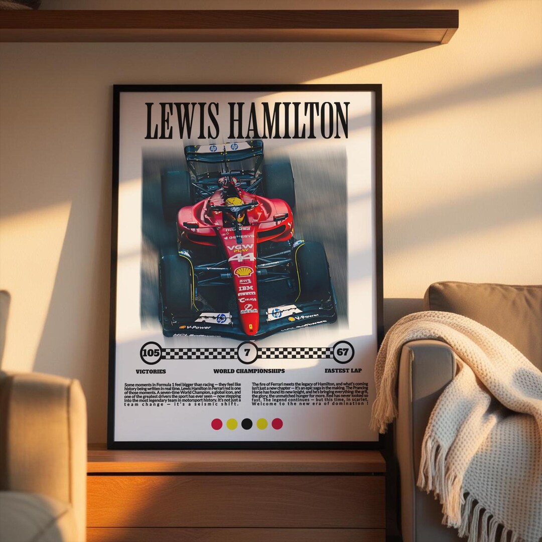 Lewis Hamilton Ferrari Poster, Scuderia F1 Wall Art Print, Formula One ...