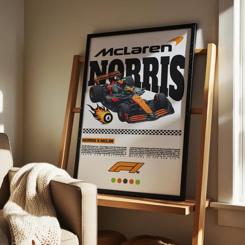 Lando Norris F1 Mclaren Poster, Formula 1 Wall Art Print, MCL38 F1 ...