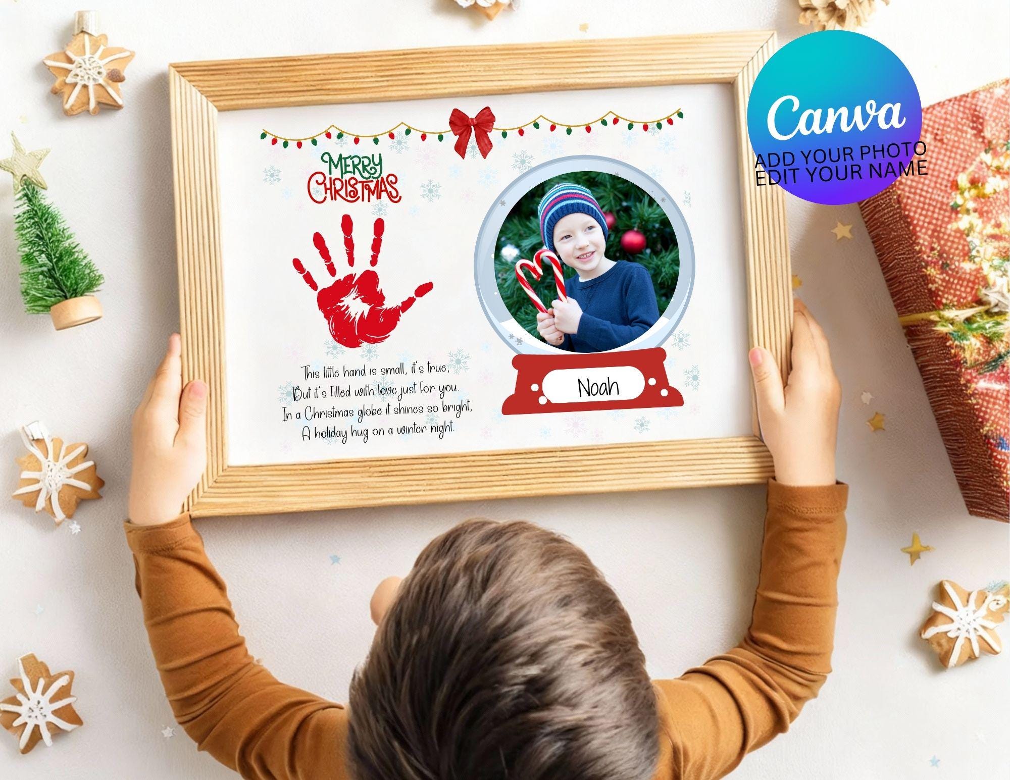Christmas Handprint Poem Print With Snow Globe Photo Frame, Add Kid's ...