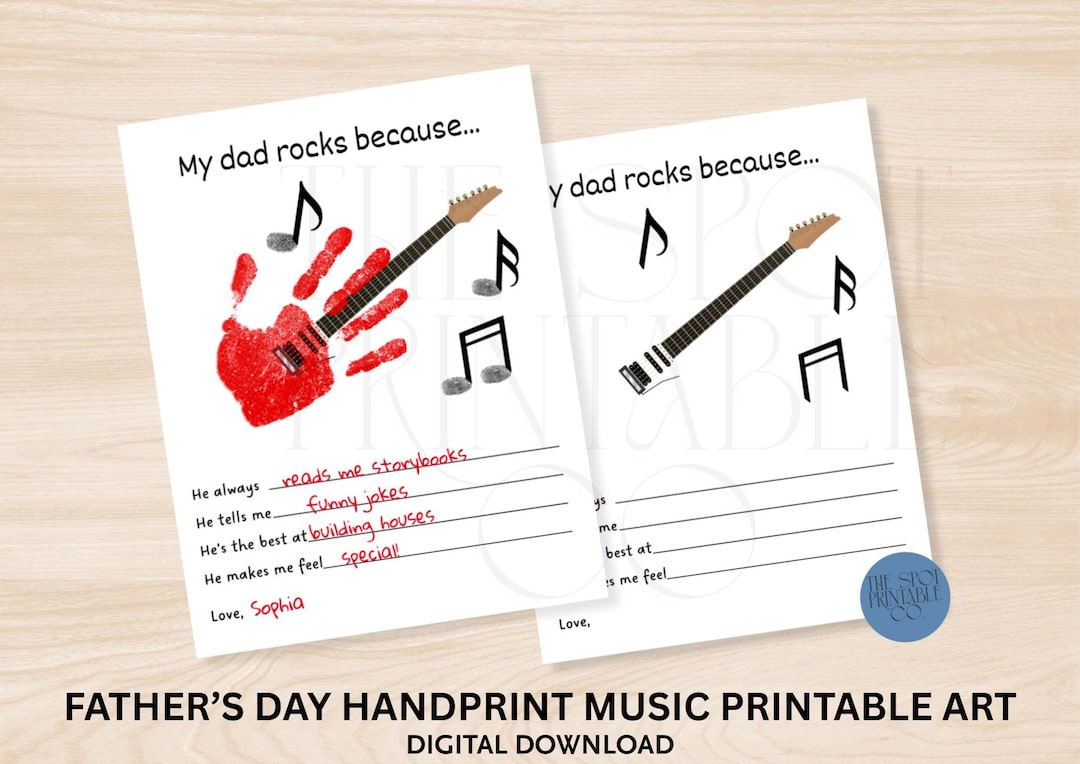 Fathers Day Handprint Craft Printable Guitar Art Music Gift From Kids ...
