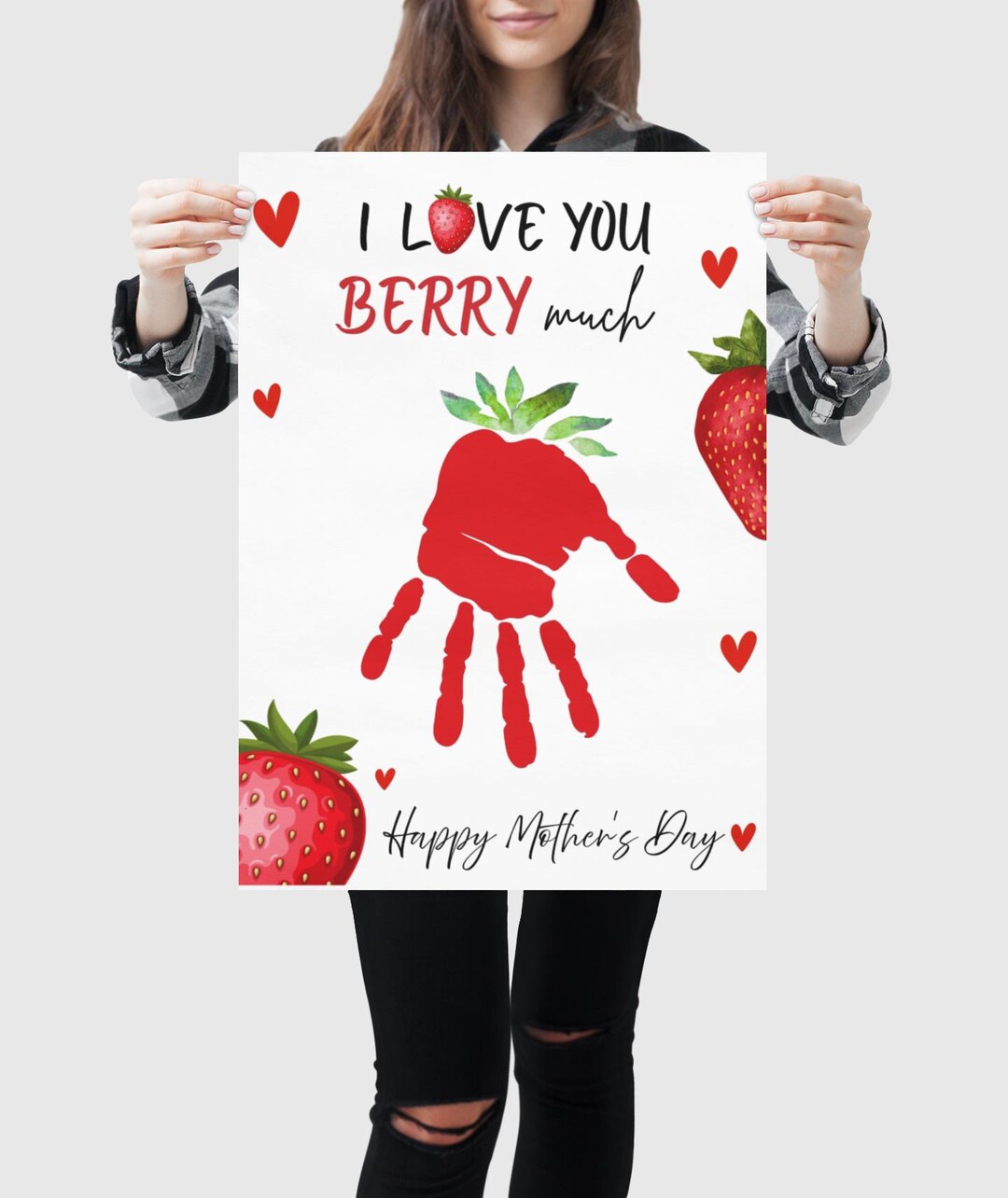 Strawberry Handprint, Printable Mothers Day Keepsake, Grandma Mothers ...